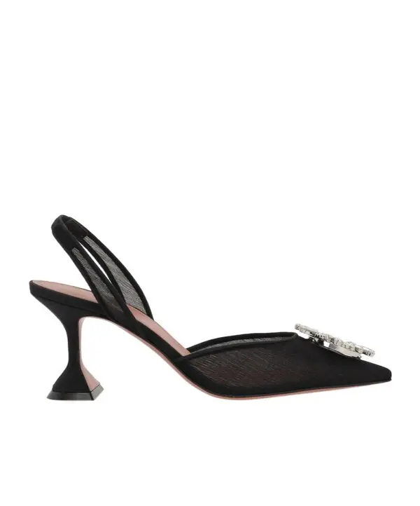 Amina Muaddi Pointed Toe High-heeled Sandals With Elastic Back Tie