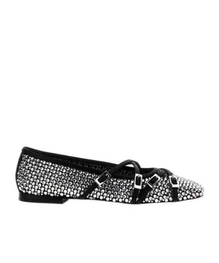 MACHMACH Mach & Mach Embellished Square Toe Ballet Flats - Black