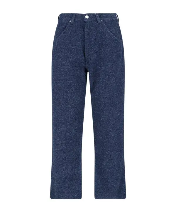 VIVIENNE WESTWOOD Mid Rise Straight Leg Trousers With Logo Patch - Blue