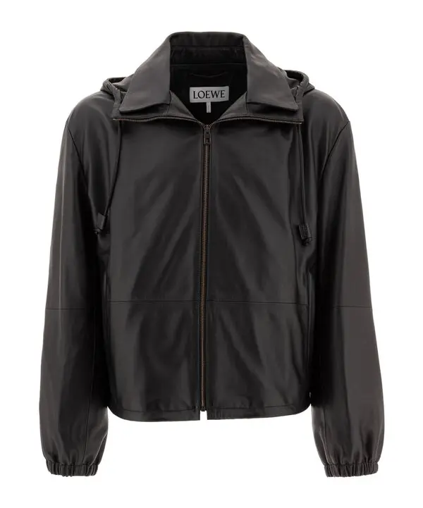 Loewe Long-sleeved Leather Hooded Jacket - Black