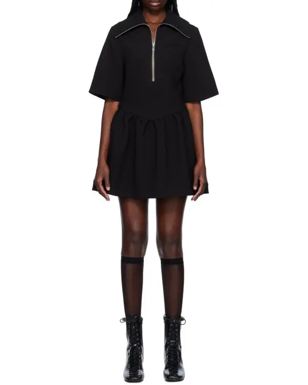 GANNI Bonded Crepe Mini Dress With Zip Fastening