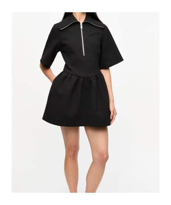 GANNI Bonded Crepe Mini Dress With Zip Fastening