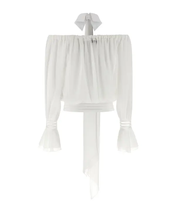 Elisabetta Franchi Off-the-shoulder Ruffle Sleeve Blouse - White