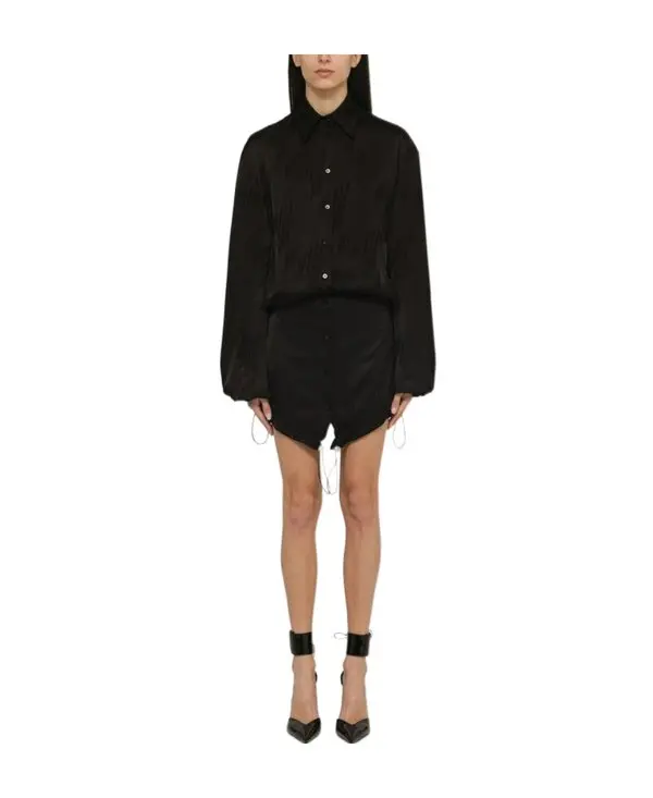 Attico Drawstring Hem Mini Satin Dress - Black