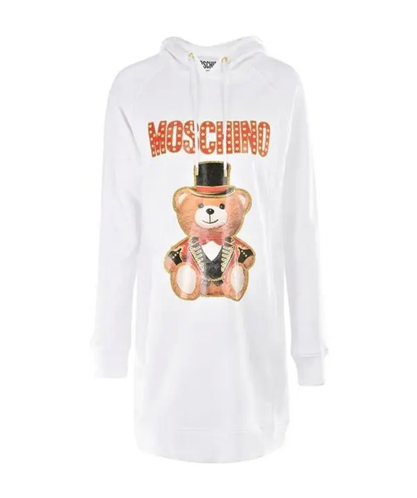 Moschino Teddy Bear Print Hoodie Dress - White
