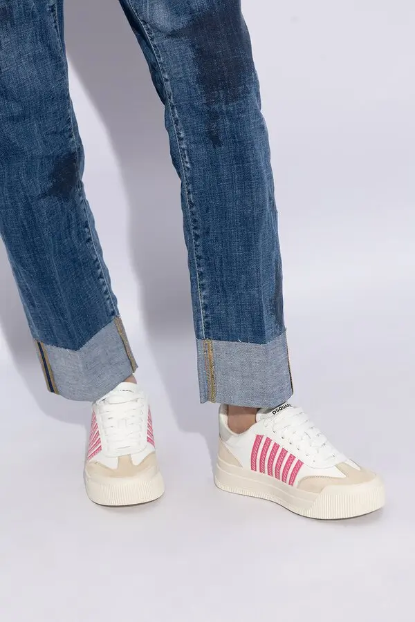 Dsquared2 Striped Round Toe Lace Up Sneakers - White
