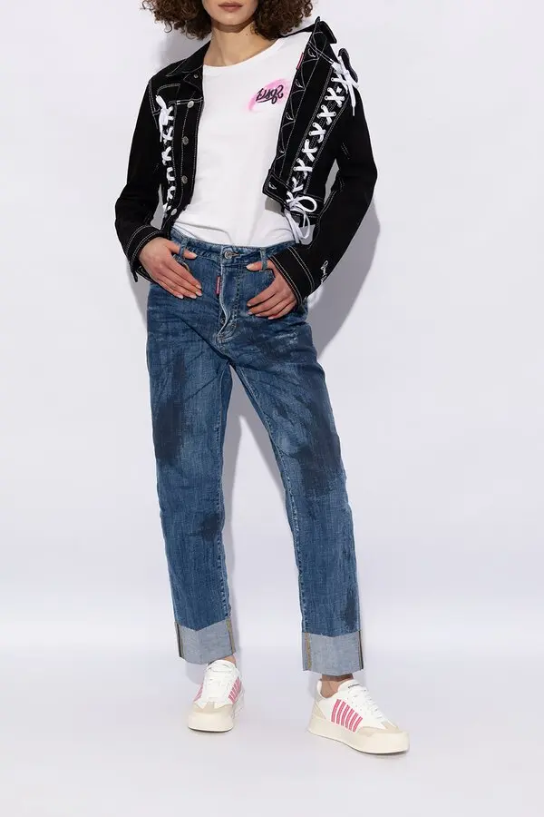 Dsquared2 Striped Round Toe Lace Up Sneakers - White