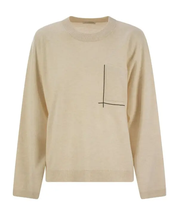 Brunello Cucinelli Ribbed Crew Neck Jumper With Pocket