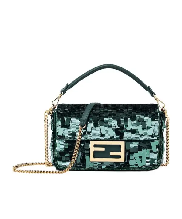 Fendi Sequin Embellished Baguette Mini Tote Bag - Green