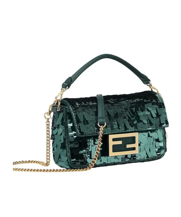 Fendi Sequin Embellished Baguette Mini Tote Bag - Green