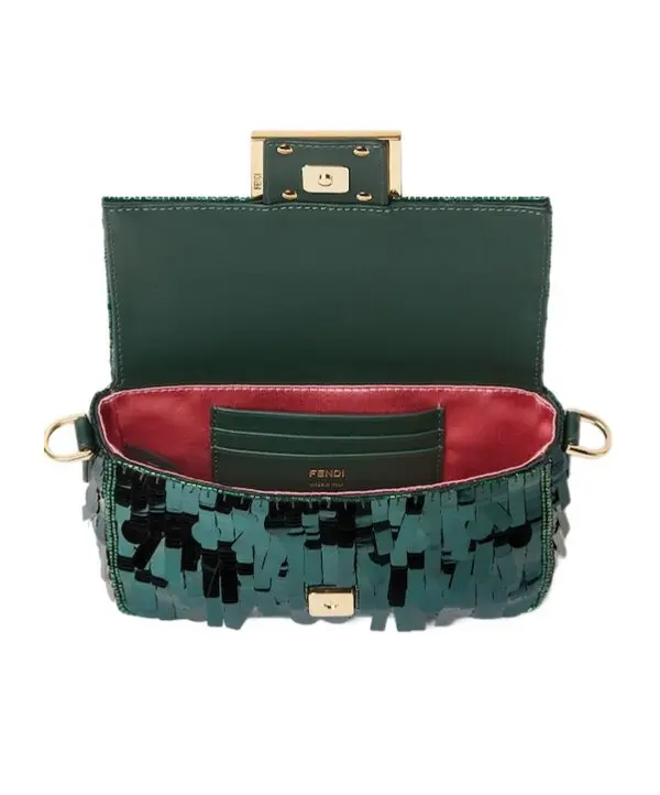 Fendi Sequin Embellished Baguette Mini Tote Bag - Green