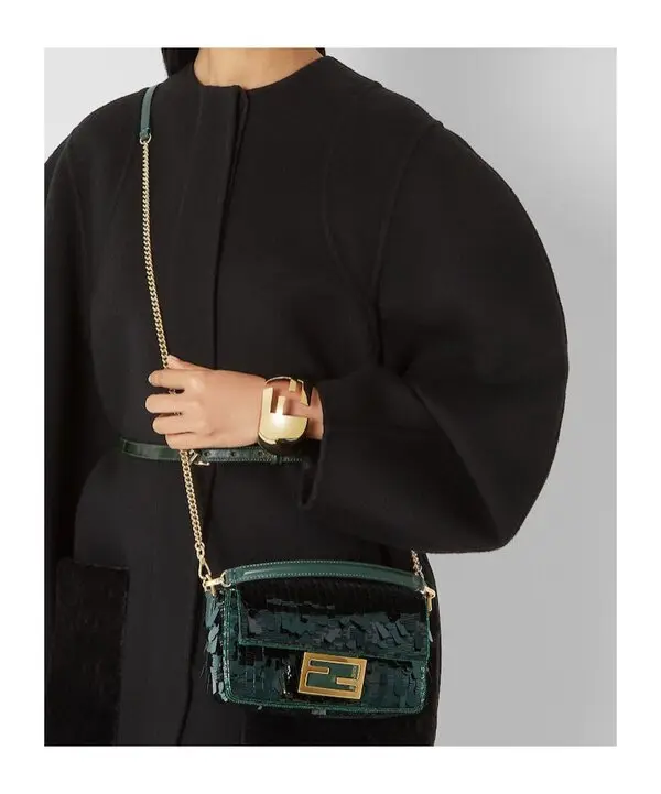Fendi Sequin Embellished Baguette Mini Tote Bag - Green