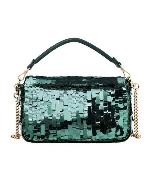 Fendi Sequin Embellished Baguette Mini Tote Bag - Green