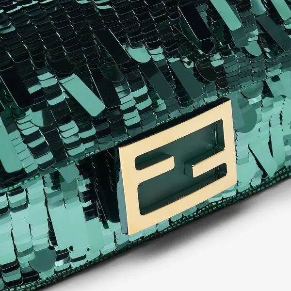 Fendi Sequin Embellished Baguette Mini Tote Bag - Green