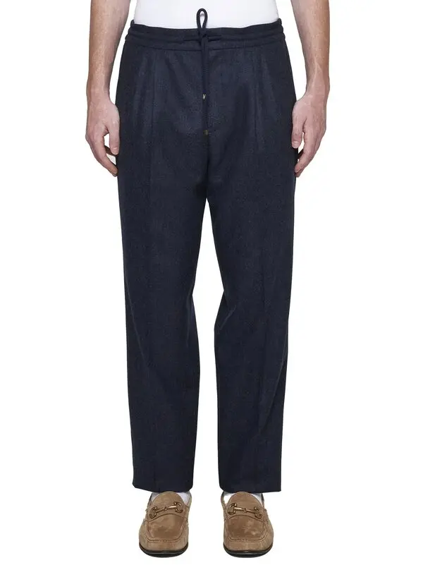 Brunello Cucinelli Pleated Drawstring Waist Pants - Dark Blue
