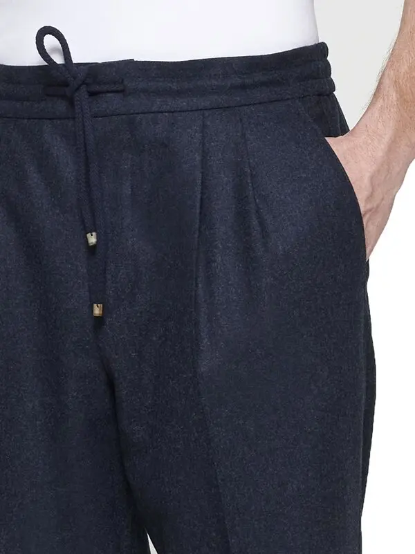Brunello Cucinelli Pleated Drawstring Waist Pants - Dark Blue