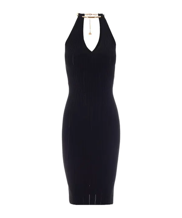 Elisabetta Franchi Openwork Knit Necklace-detail Dress - Black