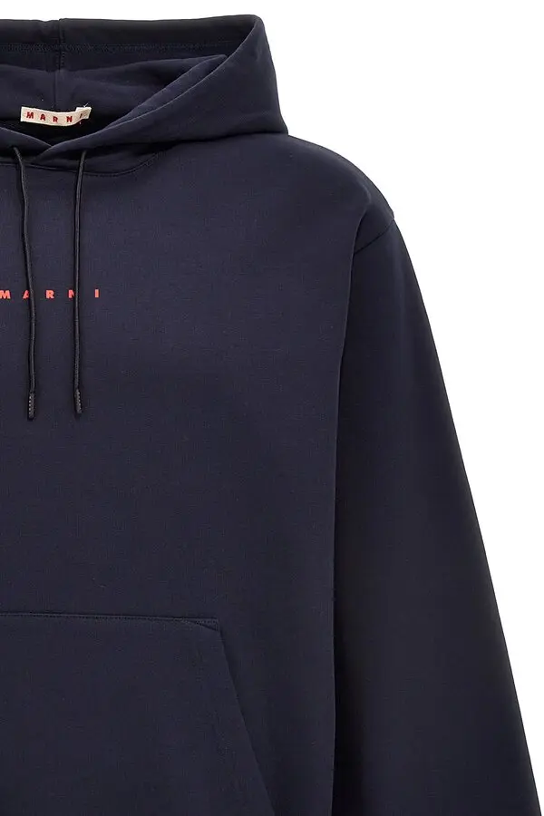 Marni Logo Print Drawstring Hoodie - Black
