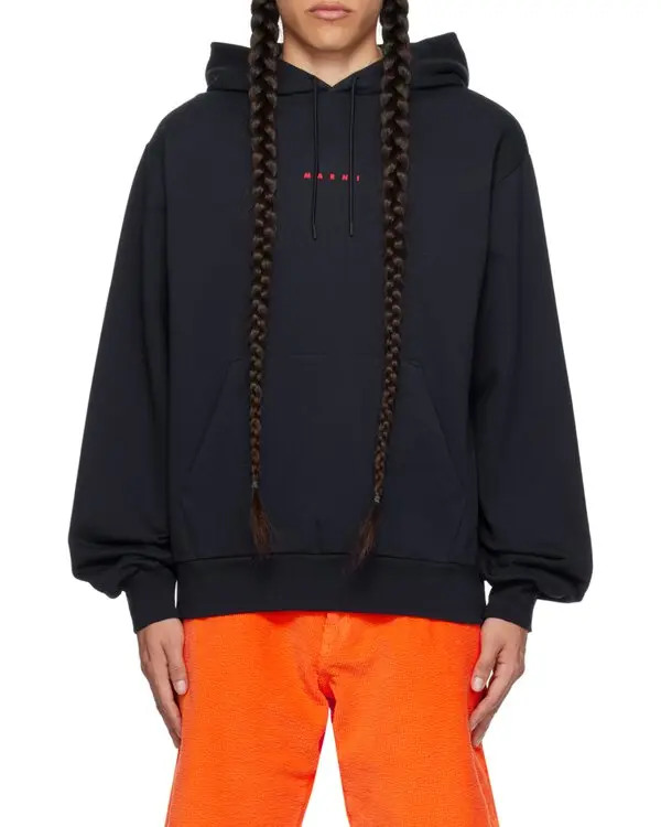 Marni Logo Print Drawstring Hoodie - Black