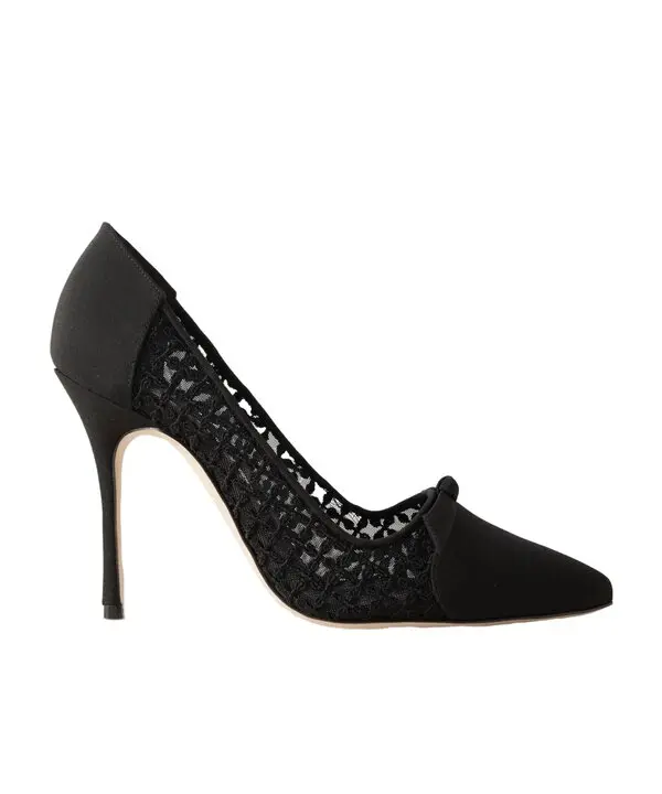 Manolo Blahnik Pointed Toe Stiletto Heels With Lace Detailing