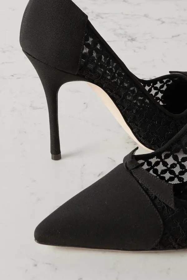 Manolo Blahnik Pointed Toe Stiletto Heels With Lace Detailing