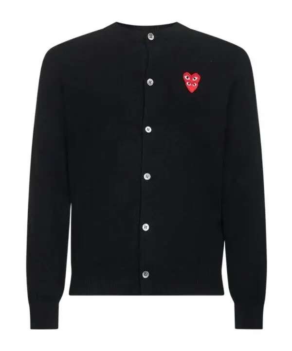 Play Comme Des Garcon Heart-patch Knitted Cardigan - Black