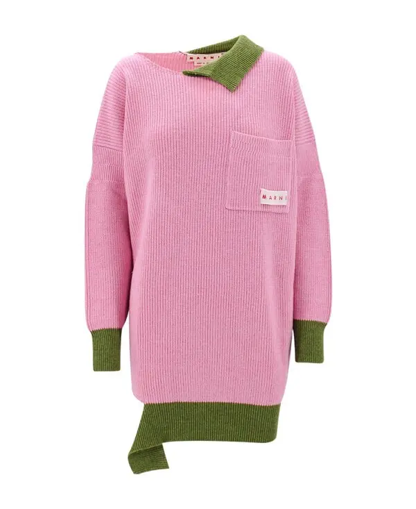 Marni Color-block Logo Patch Knit Dress - Pink