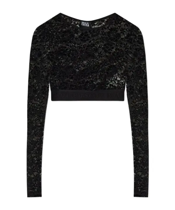 Versace Long-sleeved Lace Cropped Top - Black