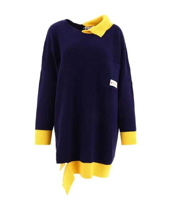 Marni Color-block Knitted Dress With Logo Patch - Black