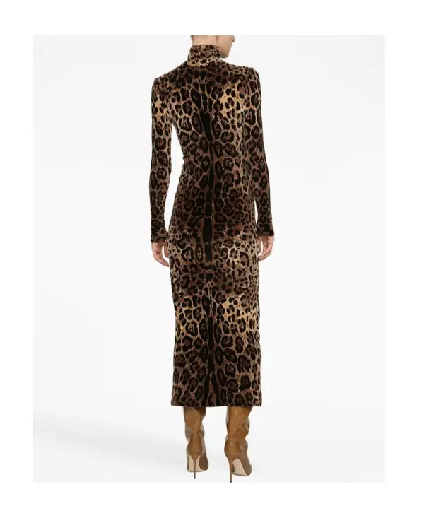 Dolce & Gabbana Leopard-printed High-neck Mid-length Dress