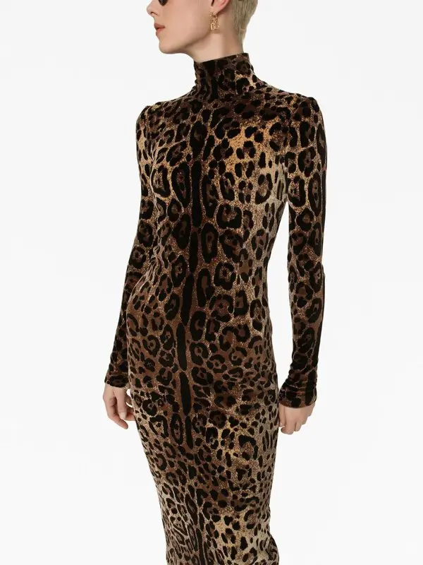 Dolce & Gabbana Leopard-printed High-neck Mid-length Dress