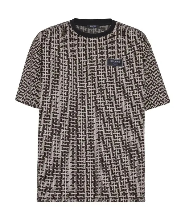 Balmain Logo Patch Monogrammed T-shirt - Black