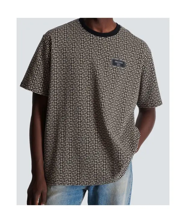 Balmain Logo Patch Monogrammed T-shirt - Black