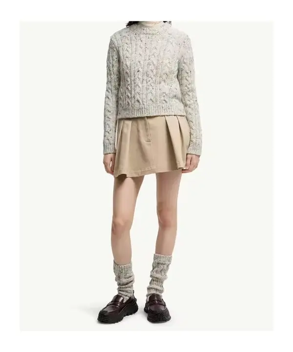 Moncler Wool Blend Cable Knit Sweater - Ice Gray