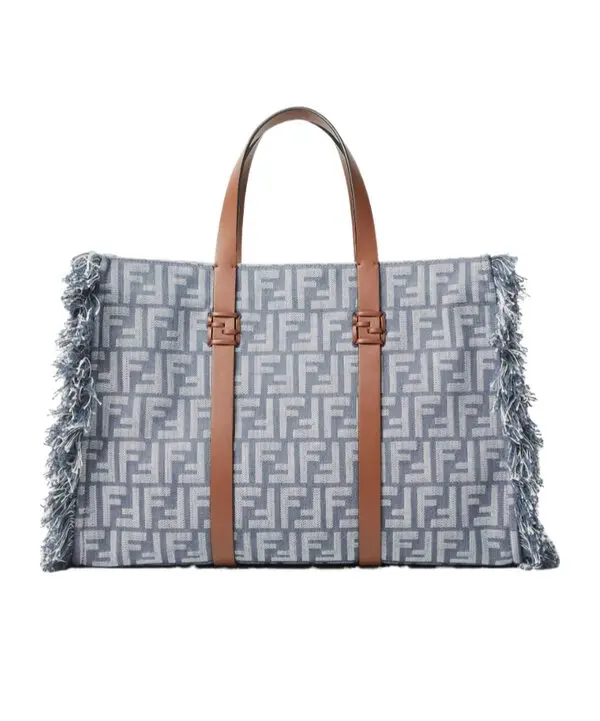 Fendi Ff Jacquard Fringed Tote Bag - Blue