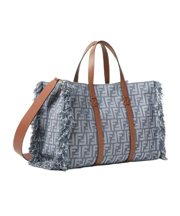 Fendi Ff Jacquard Fringed Tote Bag - Blue