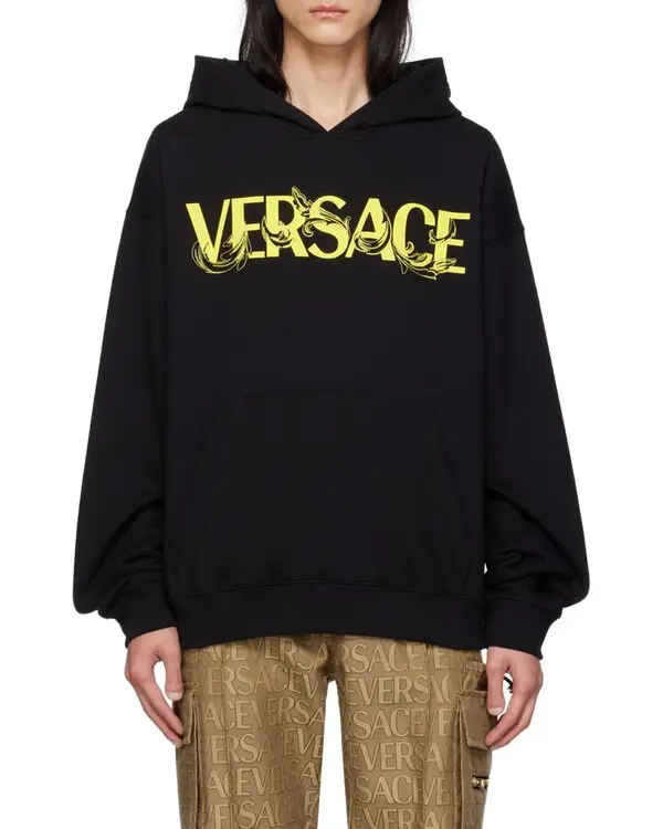 Versace Logo Print Hoodie - Black
