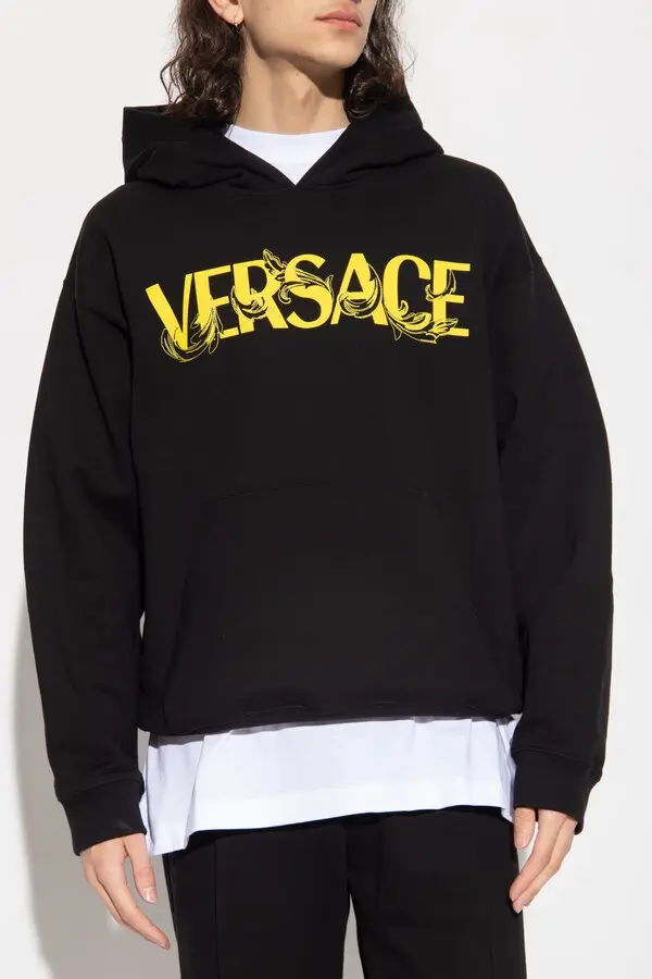 Versace Logo Print Hoodie - Black