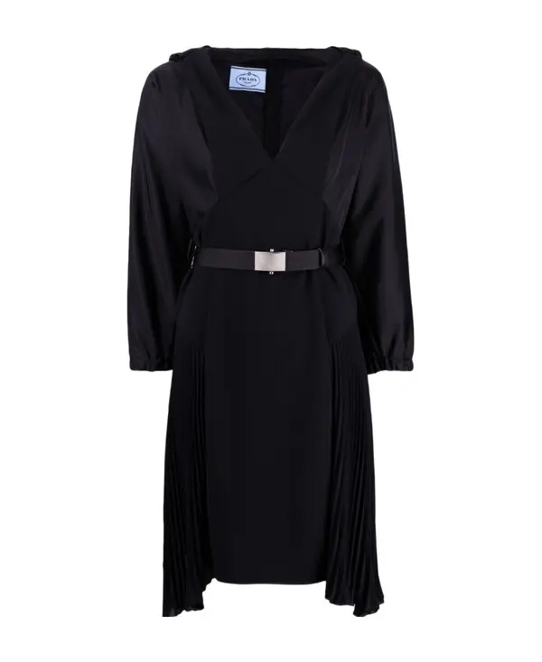 Prada Sable Dress With Hood And Pleated Skirt