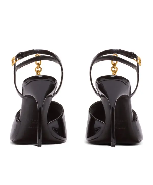 Balmain Patent Calfskin Sync Sandals With Chain Detail - Black