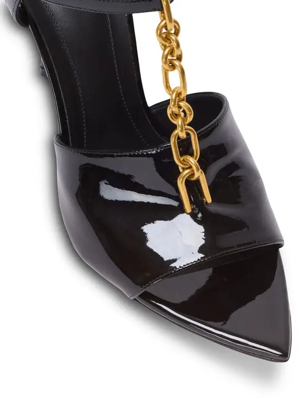Balmain Patent Calfskin Sync Sandals With Chain Detail - Black