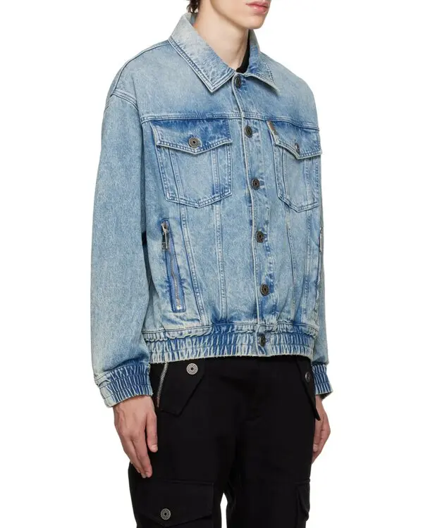 Balmain Denim Jacket With Classic Collar And Silver Metal Zippers