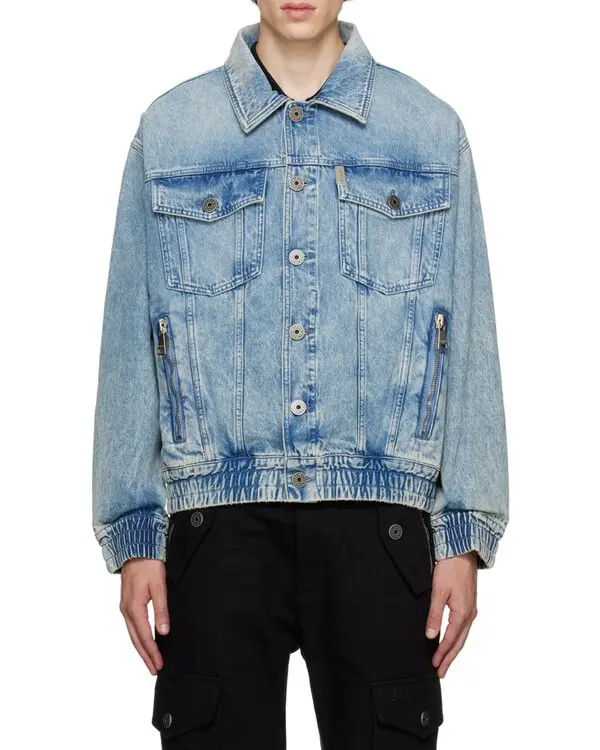Balmain Denim Jacket With Classic Collar And Silver Metal Zippers