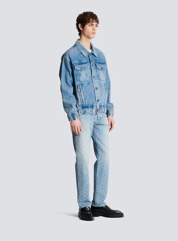 Balmain Denim Jacket With Classic Collar And Silver Metal Zippers