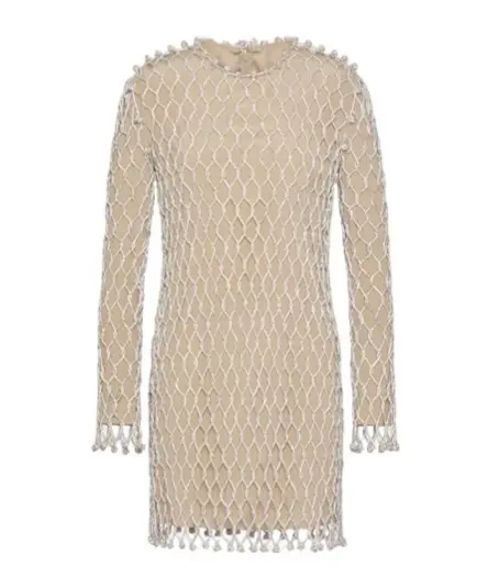 Valentino Garavani Embroidery Rhinestones Mesh Short Dress - Nude