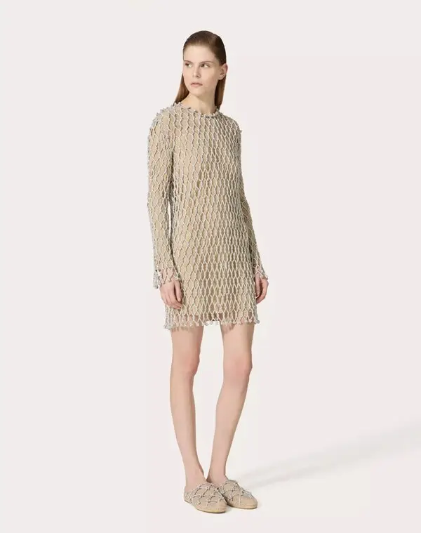 Valentino Garavani Embroidered Rhinestone Mesh Short Dress