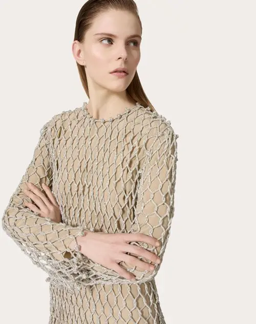 Valentino Garavani Embroidered Rhinestone Mesh Short Dress
