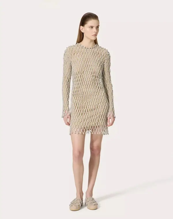 Valentino Garavani Embroidered Rhinestone Mesh Short Dress