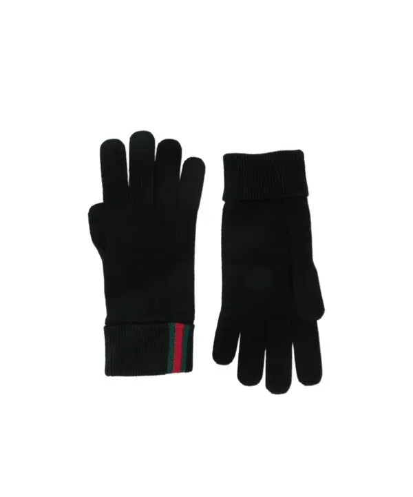 Gucci Striped Detailed Knit Gloves - Black