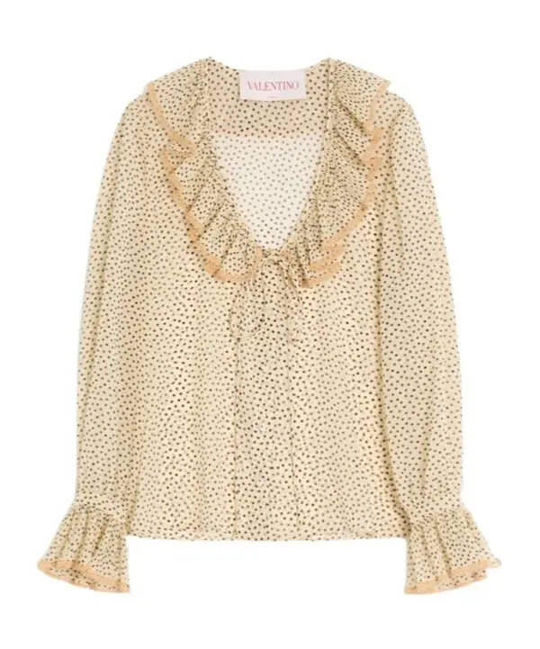 Valentino Garavani Plusdepois Print Georgette Shirt With Pleated Detail - Birch/black